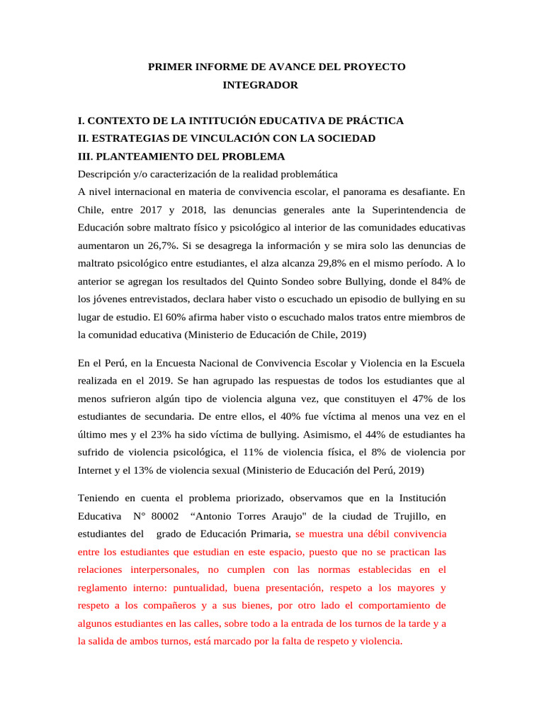 Primer Informe de Avance Del Proyecto Integrador | PDF | Autoeficacia | Conceptos psicologicos