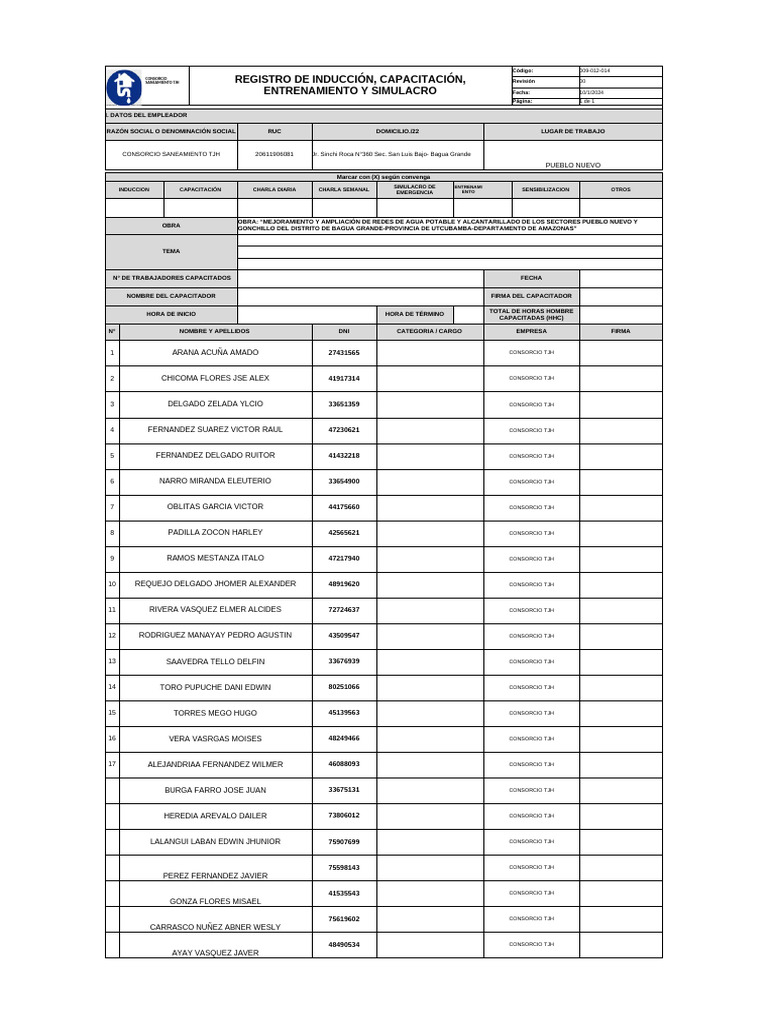 FORMATO Registro de Inducción, Charla, Capacitación | PDF