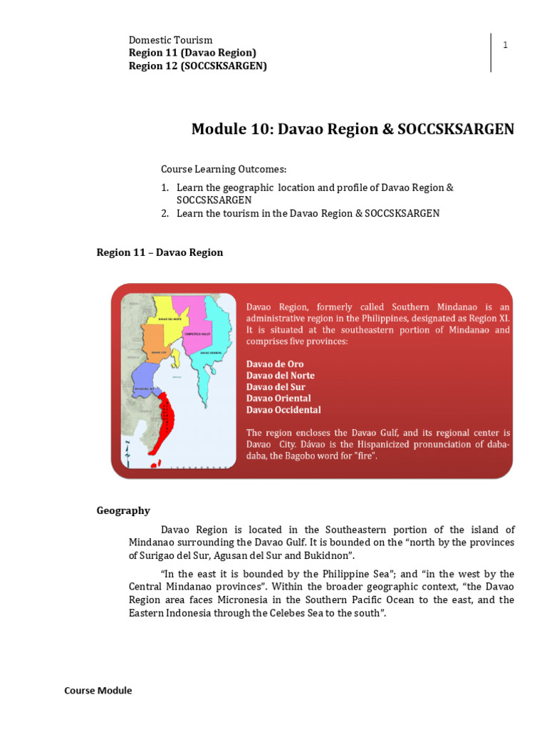 Module 10 - Davao Region and SOCCSKSARGEN | PDF | Mindanao