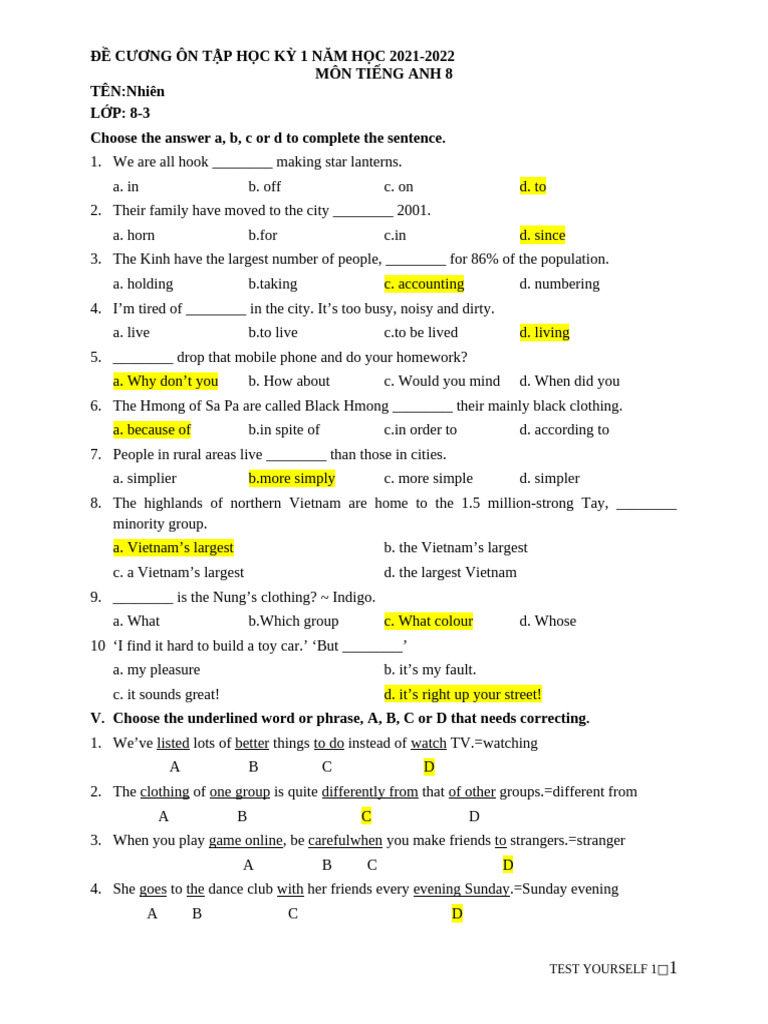 Anh văn hk1 | PDF | Gift