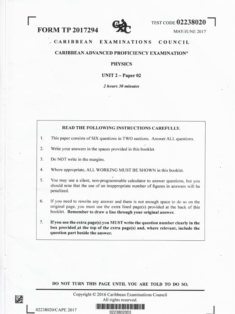 CXC Cape Physics 2017 U2 p2 | PDF