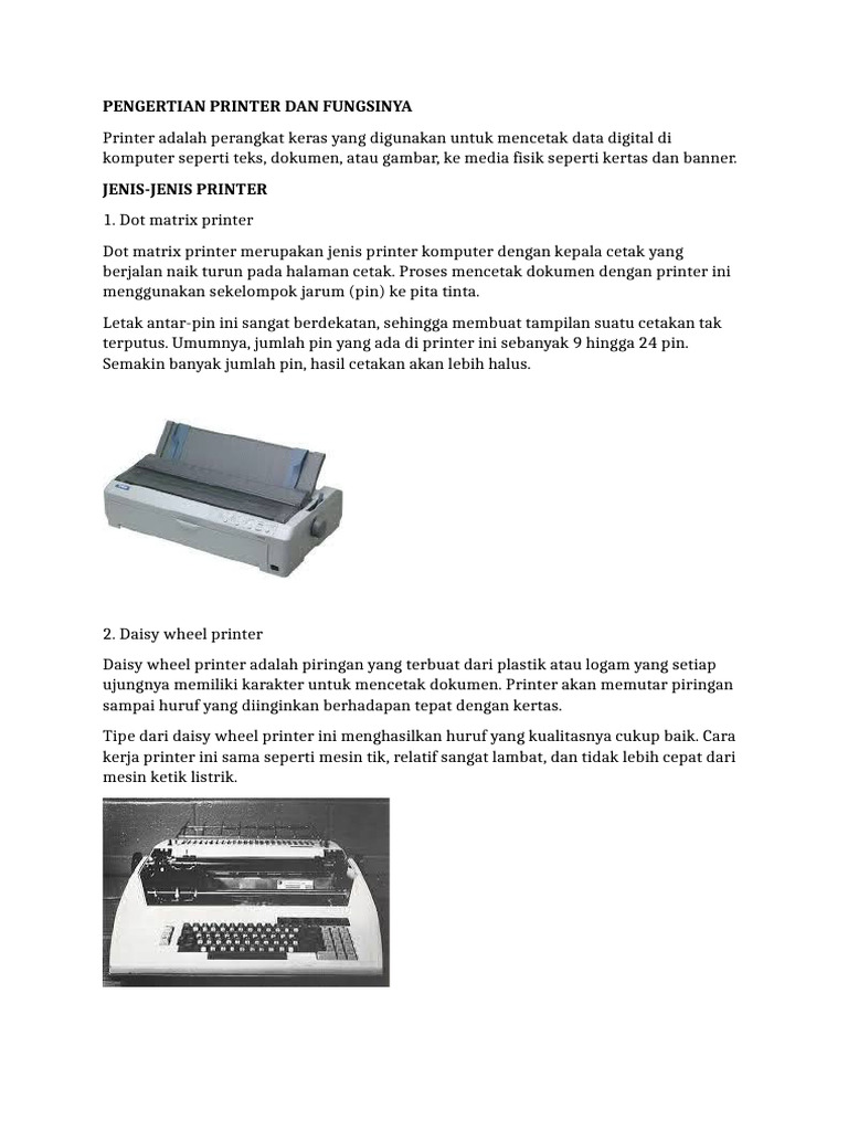 PENGERTIAN PRINTER DAN FUNGSINYA | PDF