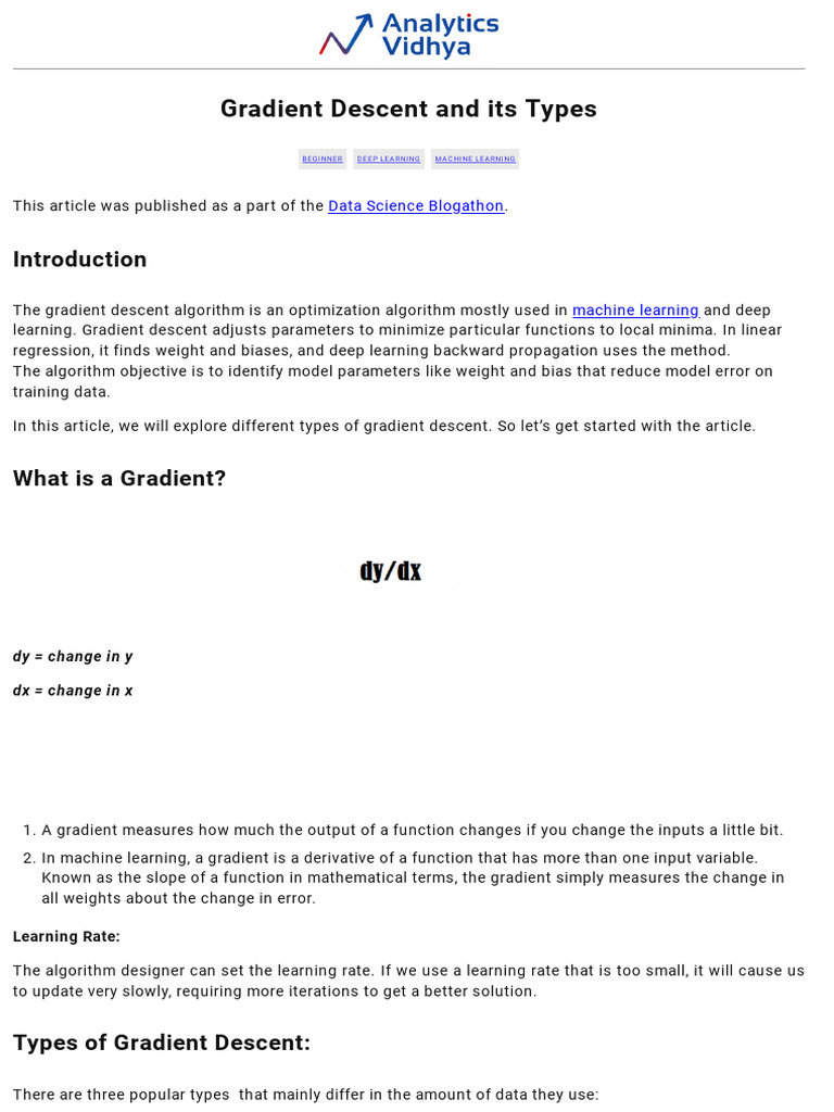 Gradient Descent and Its Types | PDF | Theoretical Computer Science | Learning