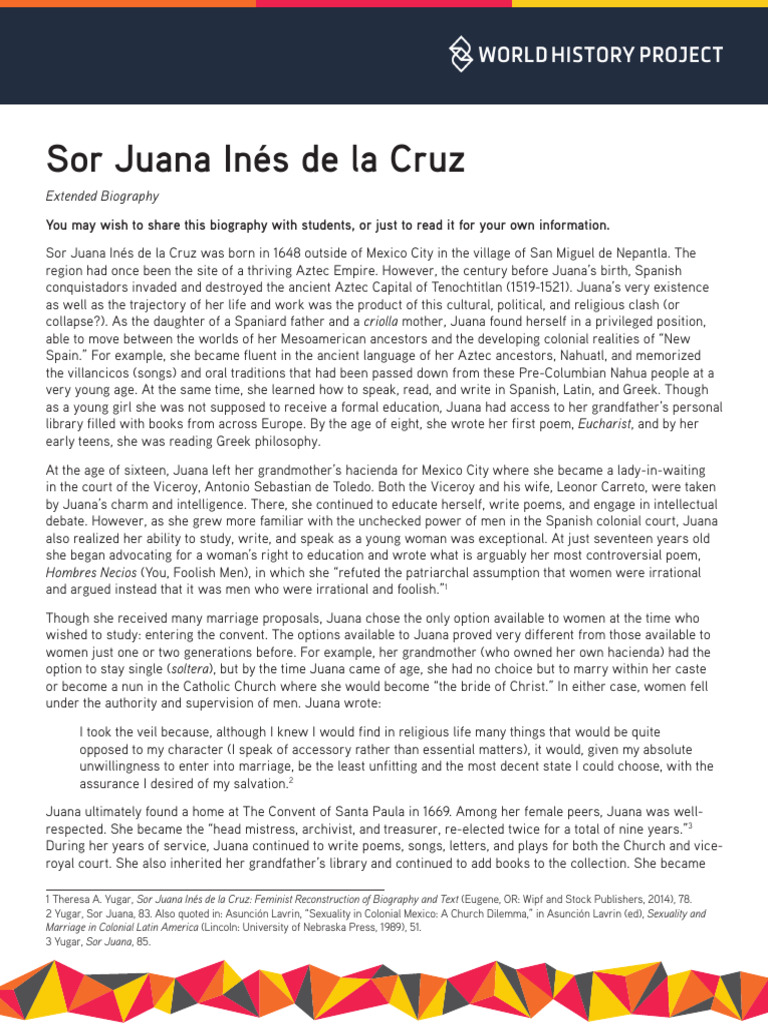 Juana de La Cruz Extended Biography | PDF