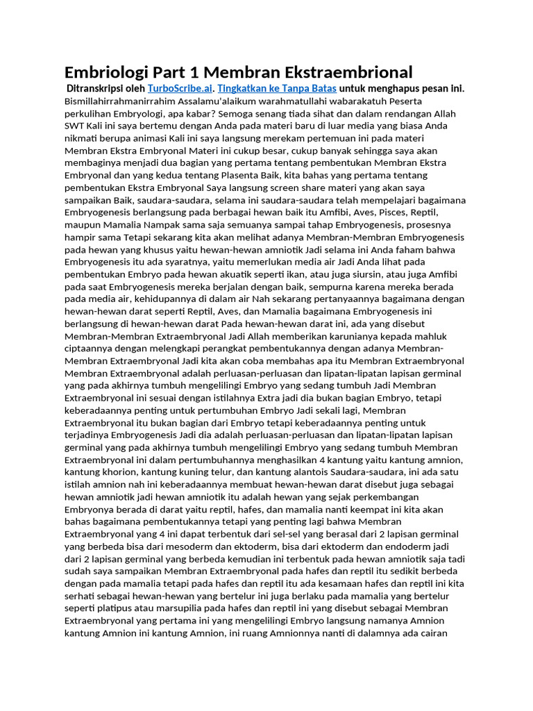 Embriologi Part 1 Membran Ekstraembrional | PDF