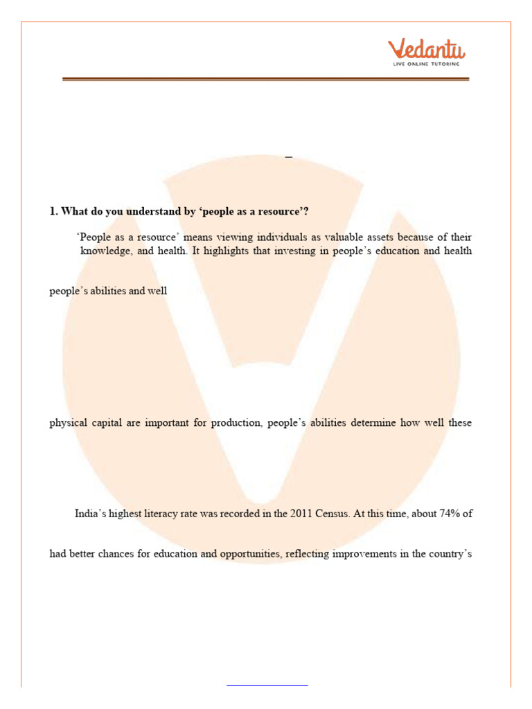 Economics Chapter 2 People As Resource Class 9 Important Questions PDF ...