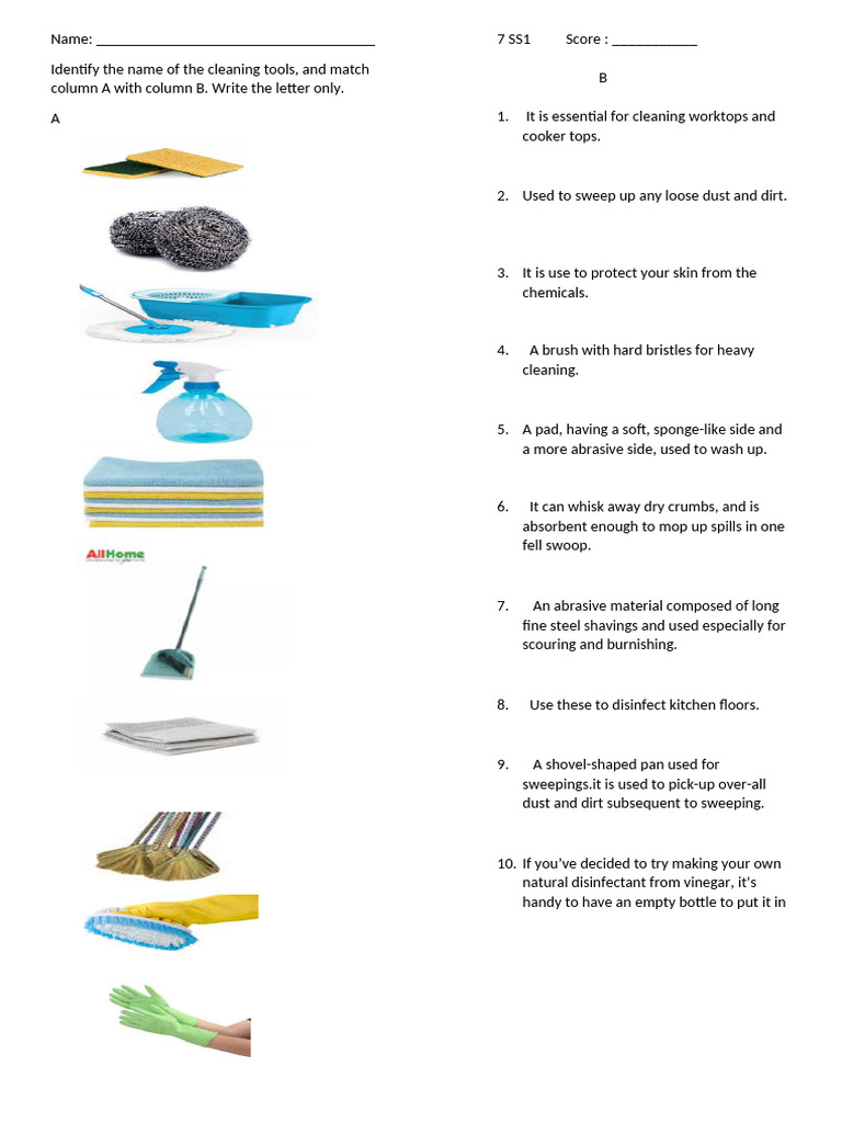Cleaning Materials Quiz | PDF