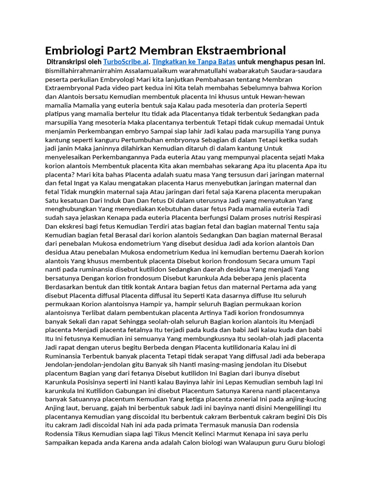 Embriologi Part2 Membran Ekstraembrional | PDF