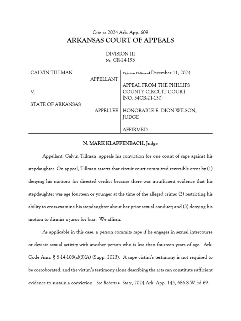 calvin_tillman_v._state_of_arkansas | PDF | Legal Procedure | Common Law