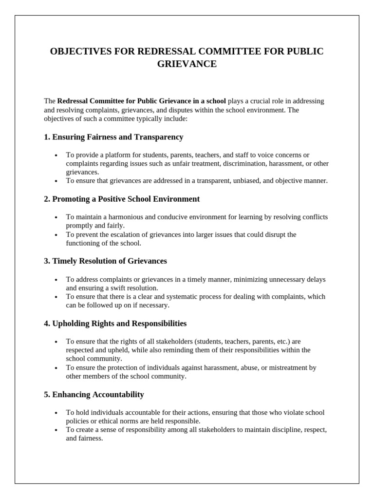 Objectives For Redressal Committee For Public Grievance | PDF ...
