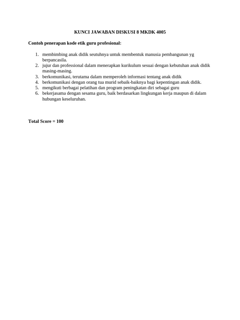 Kunci Jawaban Diskusi 8 MKDK 4005 - Revisi | PDF