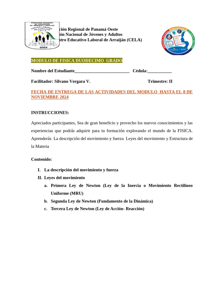 Modulo Fisica Duodecimo Grado. Trimestre Iii | PDF | Fuerza | Fricción