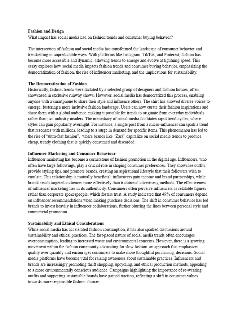 Fashion and Design Essay | PDF | Fashion | Social Media