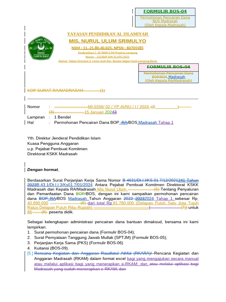 Surat_Permohonan_Pencairan_Dana_BOS_TA_2024 (1) | PDF
