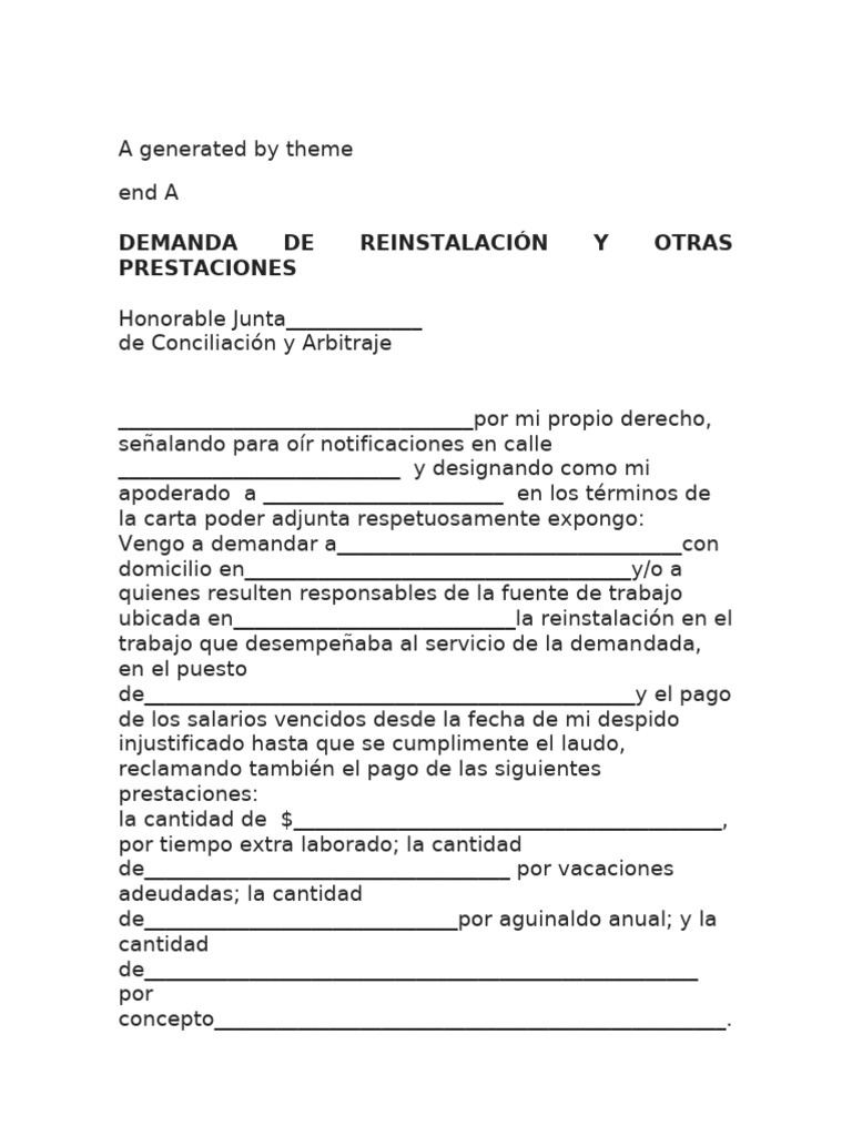 Demanda de Reinstalacion | PDF | Salario | Derecho laboral