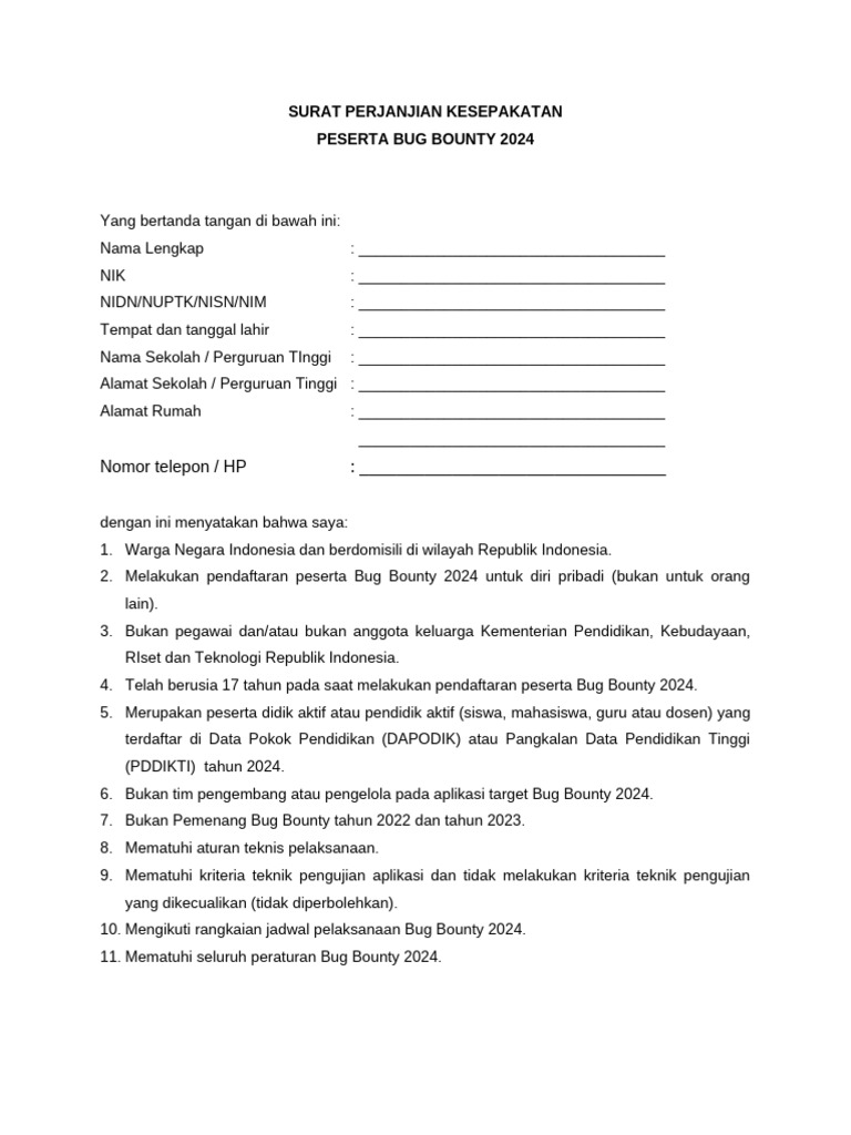 Template Nda Peserta 2024 | PDF