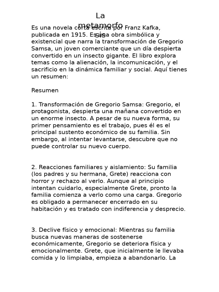 Es una novela corta escrita por Franz Kafka | PDF | La metamorfosis Es una novela corta escrita por Franz Kafka | PDF | La metamorfosis