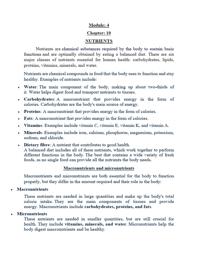 Nutrients: Essentials for Health | PDF | Nutrients | Food Energy