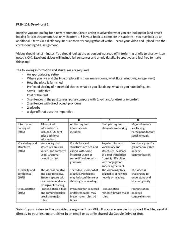 Devoir Oral 2 French 102 Section 2 Fall 2023 | PDF | Linguistic ...