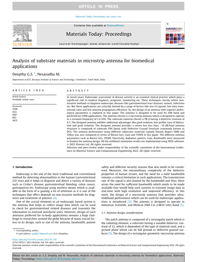 Microstrip Antenna Substrate Analysis for Biomedicine | PDF | Antenna ...