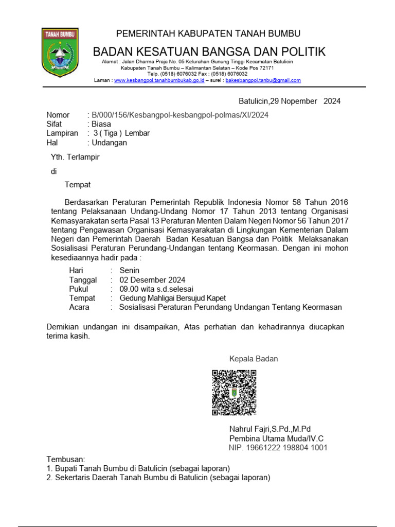 Undangan Sosialisasi Keormasan Tanah Bumbu | PDF