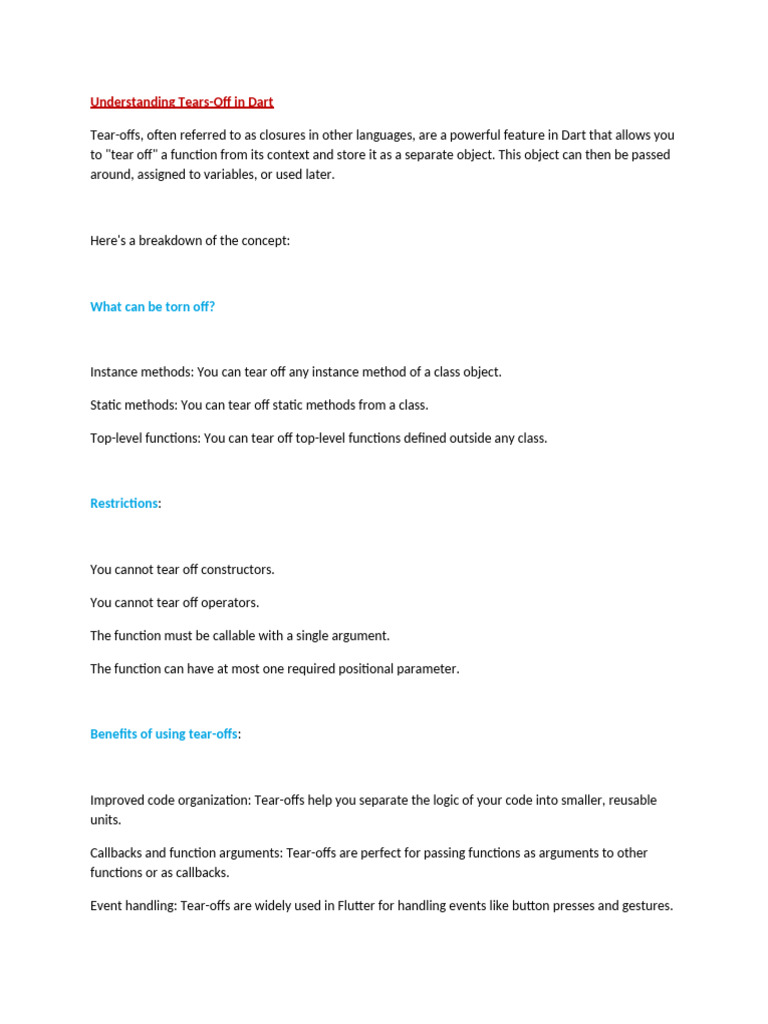 Tear-Offs in Dart | PDF | Method (Computer Programming) | Parameter ... Tear-Offs in Dart | PDF | Method (Computer Programming) | Parameter ...