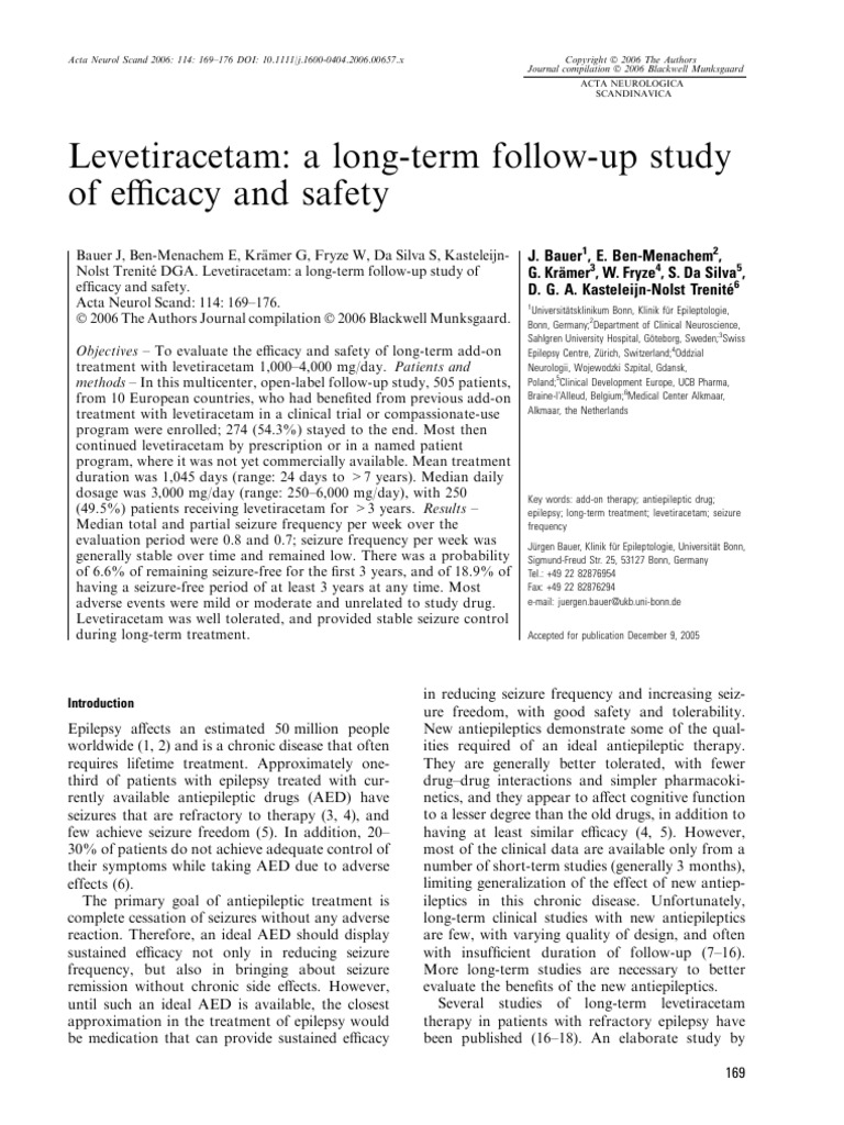 Acta Neuro Scandinavica - 2006 - Bauer - Levetiracetam A Long Term Follow Up Study of Efficacy ...