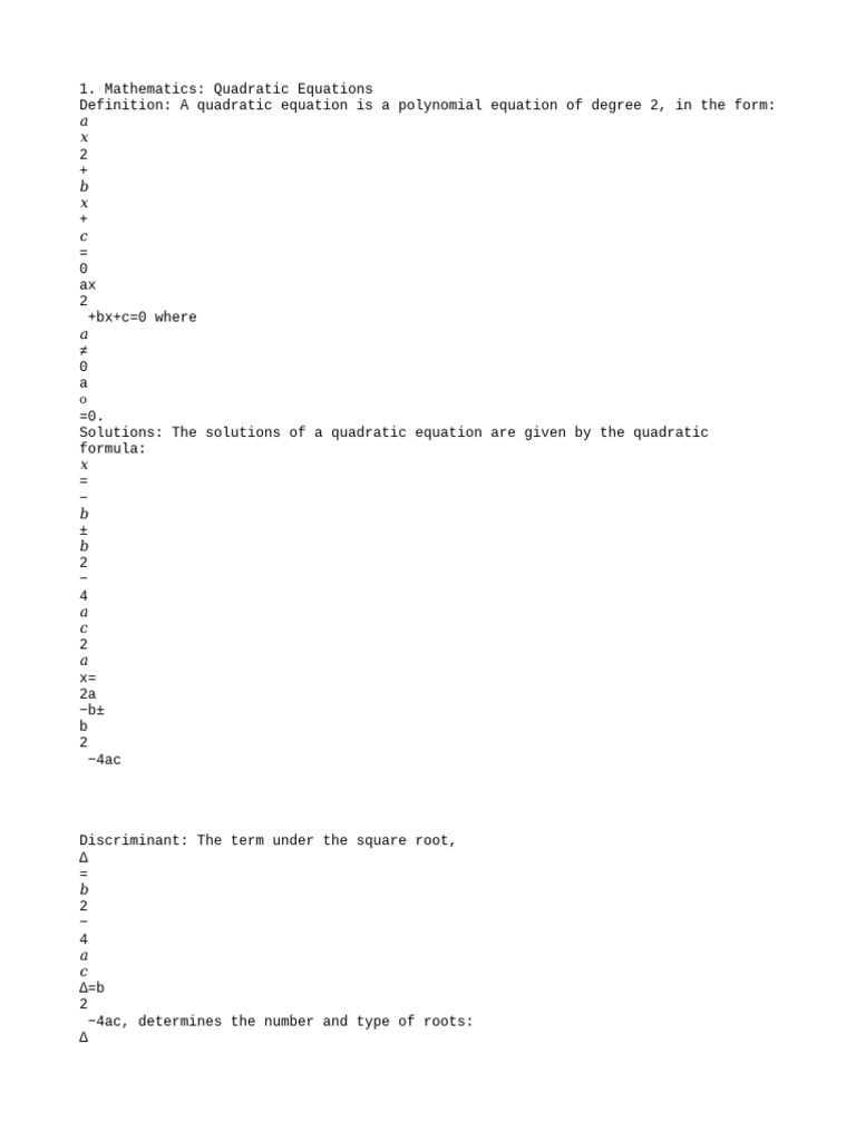 Mathematics Quadratic Equations | PDF