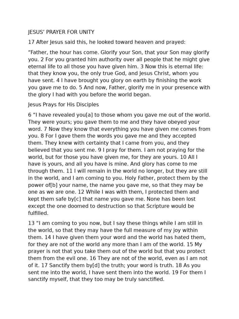 JESUS’ PRAYER FOR UNITY | PDF | God The Father | Glory (Religion)