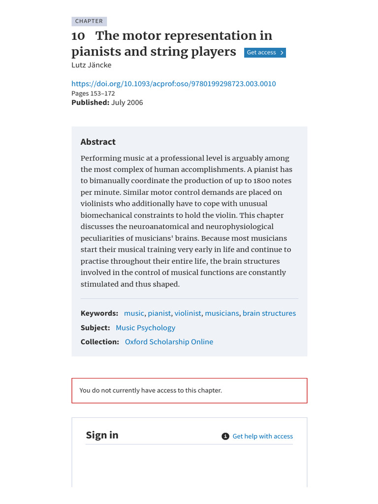 The Motor Representation in Pianists and String Players - Music, Motor ...