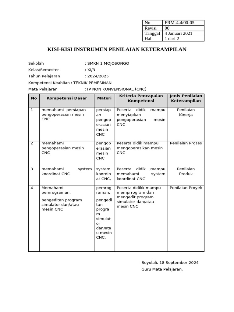 13 Kisi-Kisi Penilaian Keterampilan | PDF