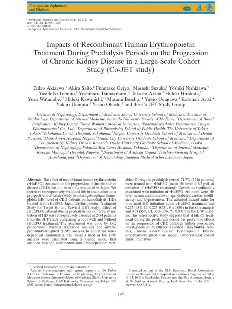 Akizawa2013 COJET STUDY | PDF | Chronic Kidney Disease | Nephrology