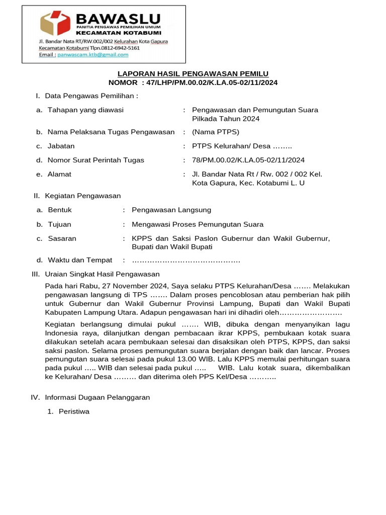 Contoh Form A Pengawasan 27 Nov 2024 (PTPS) | PDF