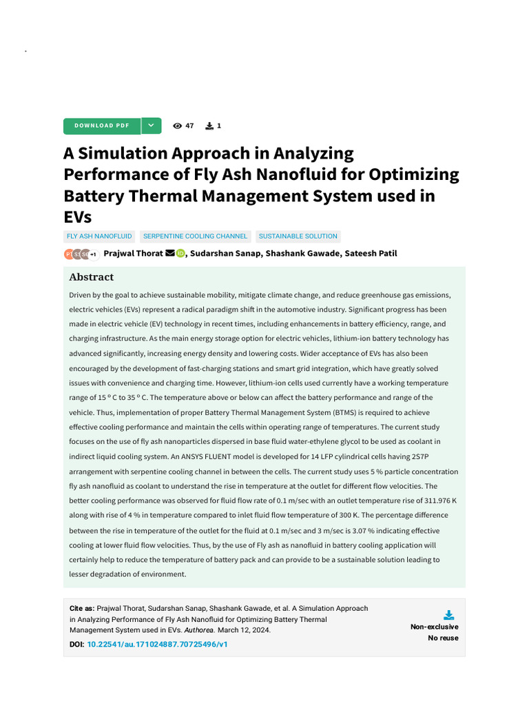 A Simulation Approach in Analyzing Performance of Fly Ash Nanofluid for Optimizing Battery ...