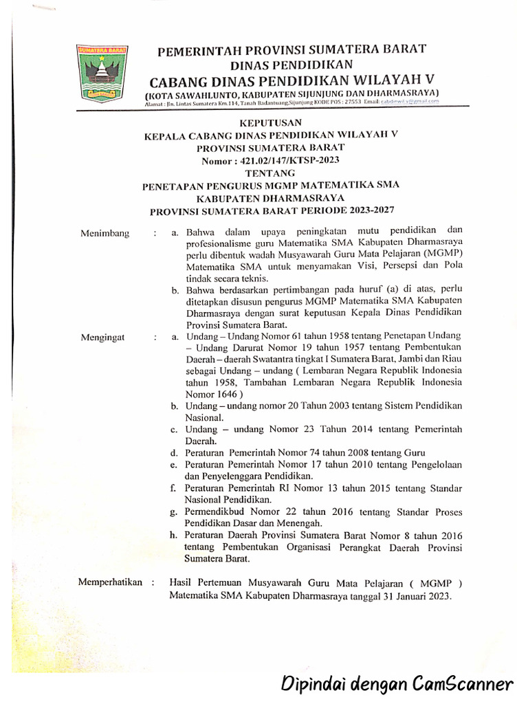 SK Pengurus MGMP | PDF