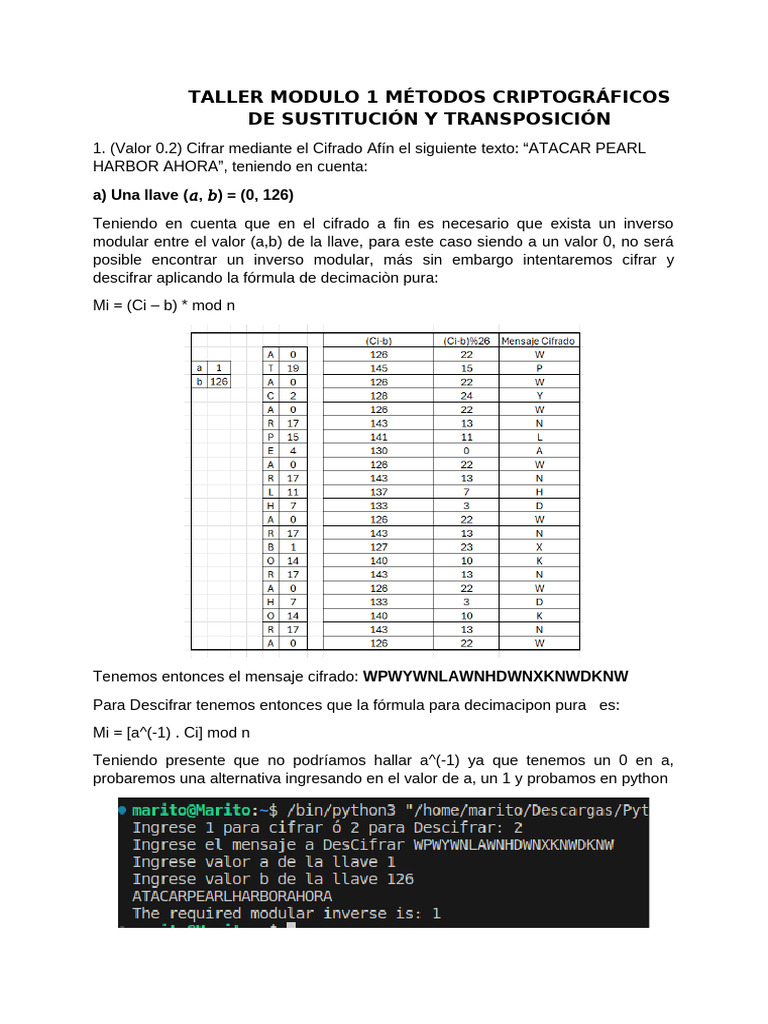 Taller Modulo 1 | PDF | Cifrado | Clave (criptografía)