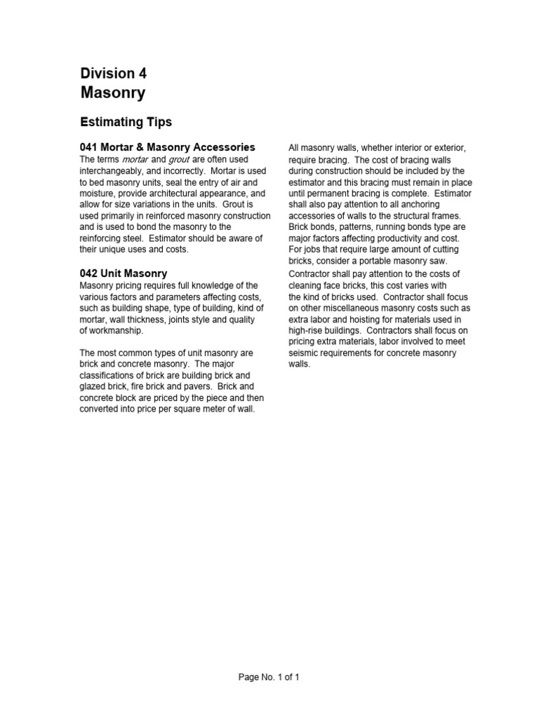 DIV 04 Masonry Labor | PDF | Masonry | Brick