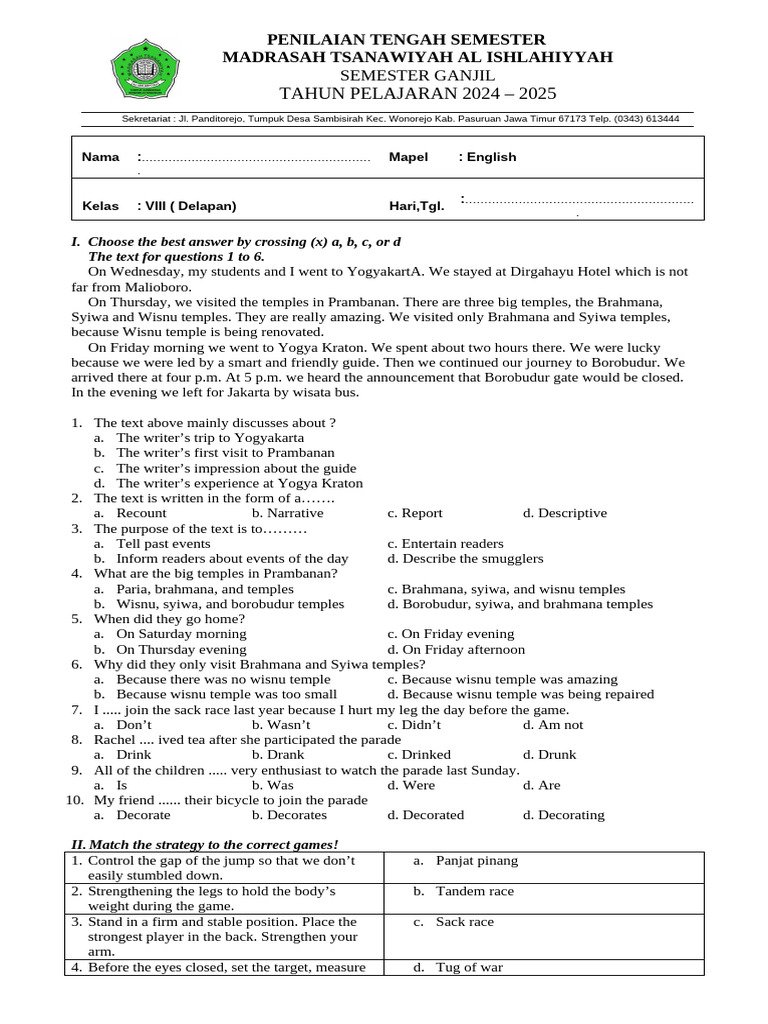 Soal Pts Ganjil English 8 | PDF