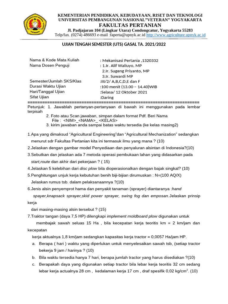 Soal UTS MEKTAN 2021 | PDF