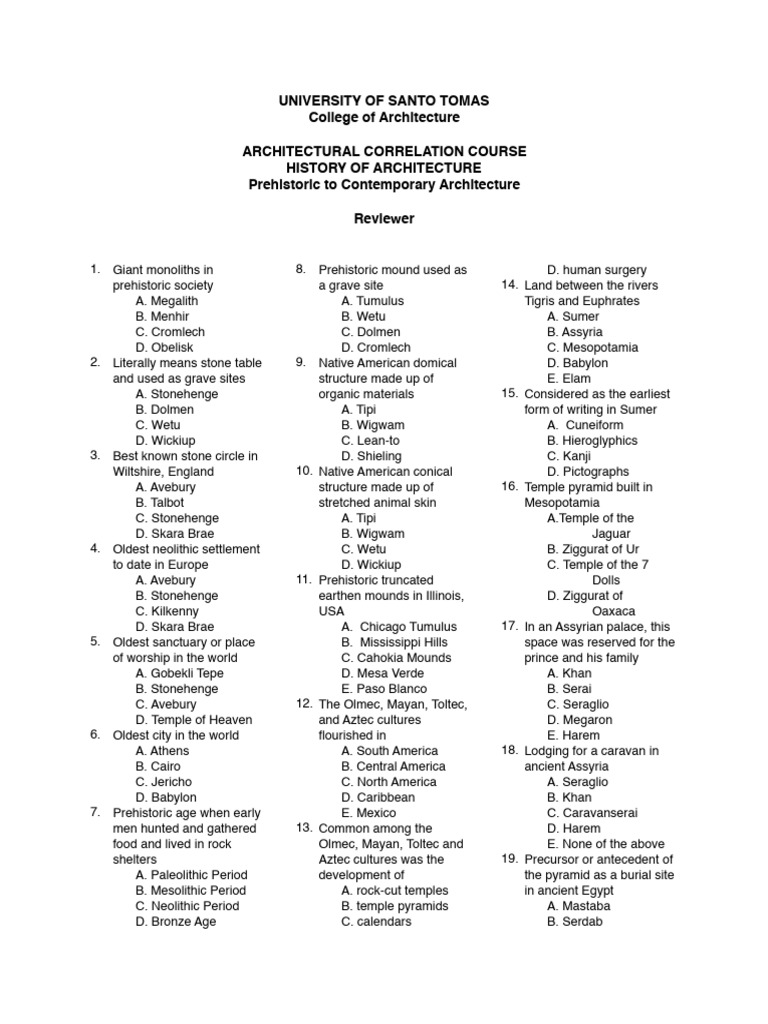 ARCC-Mock-Exam-Reviewer-2023-2024-Prehistoric-to-Contemporary-Arch-LDV | PDF | Style ...