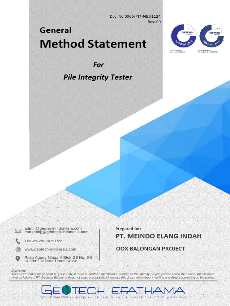 Pile Integrity Testing Method Statement | PDF | Deep Foundation | Civil ...