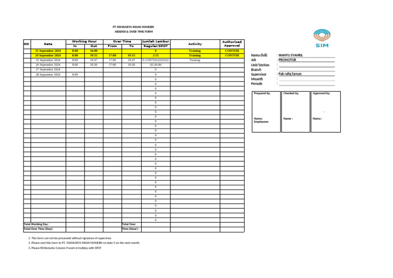 From Absensi & Lembur PT Sim | PDF