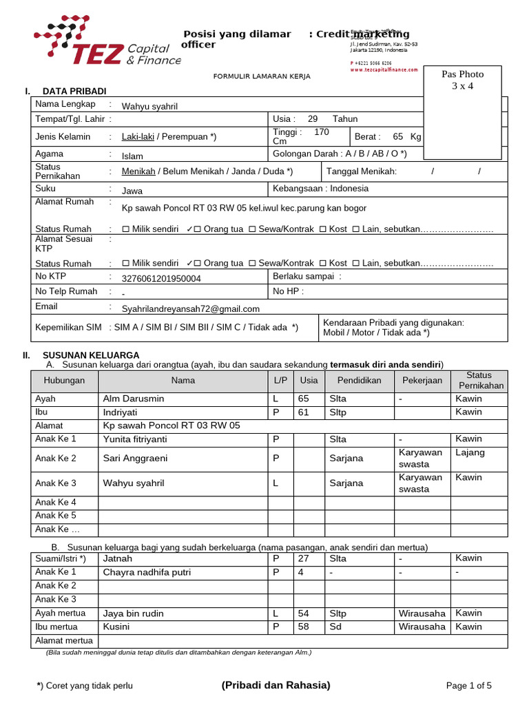 Formulir Lamaran Kerja - Tez | PDF