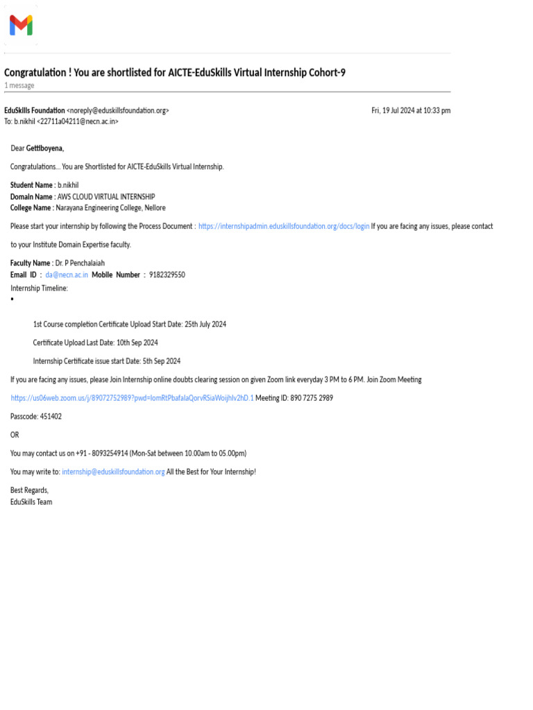 AICTE-EduSkills Internship Notice | PDF