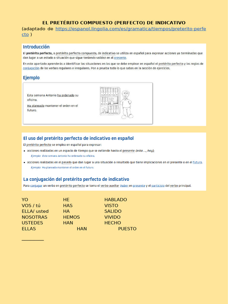 El pretérito compuesto (perfecto) de indicativo (1) | PDF