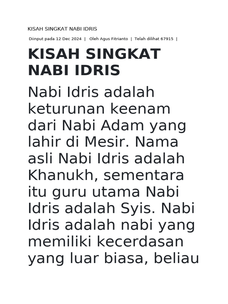 Kisah Singkat Nabi Idris | PDF