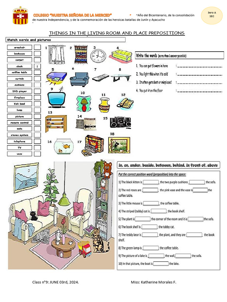 Things in The Living Room and Place Prepositions | PDF
