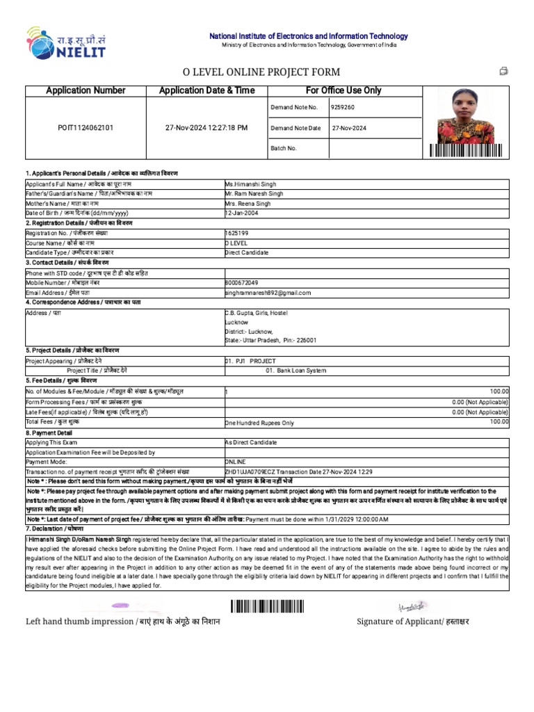 Himanshi Singh Project Form | PDF