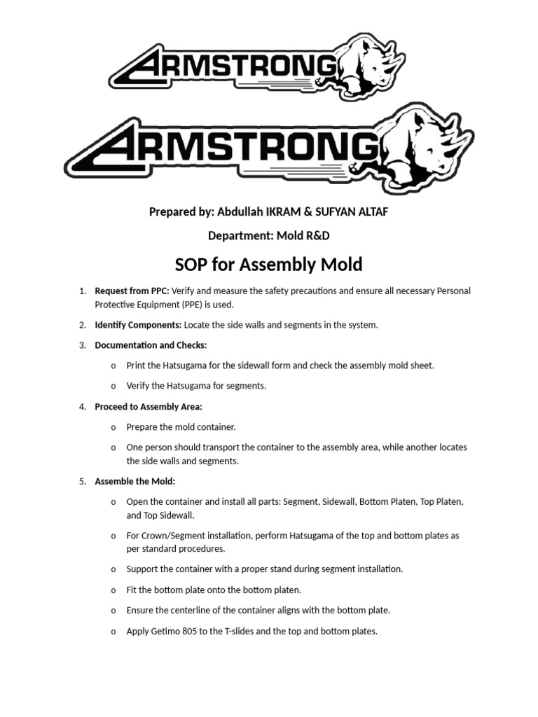 SOP for Assembly Mold Process | PDF