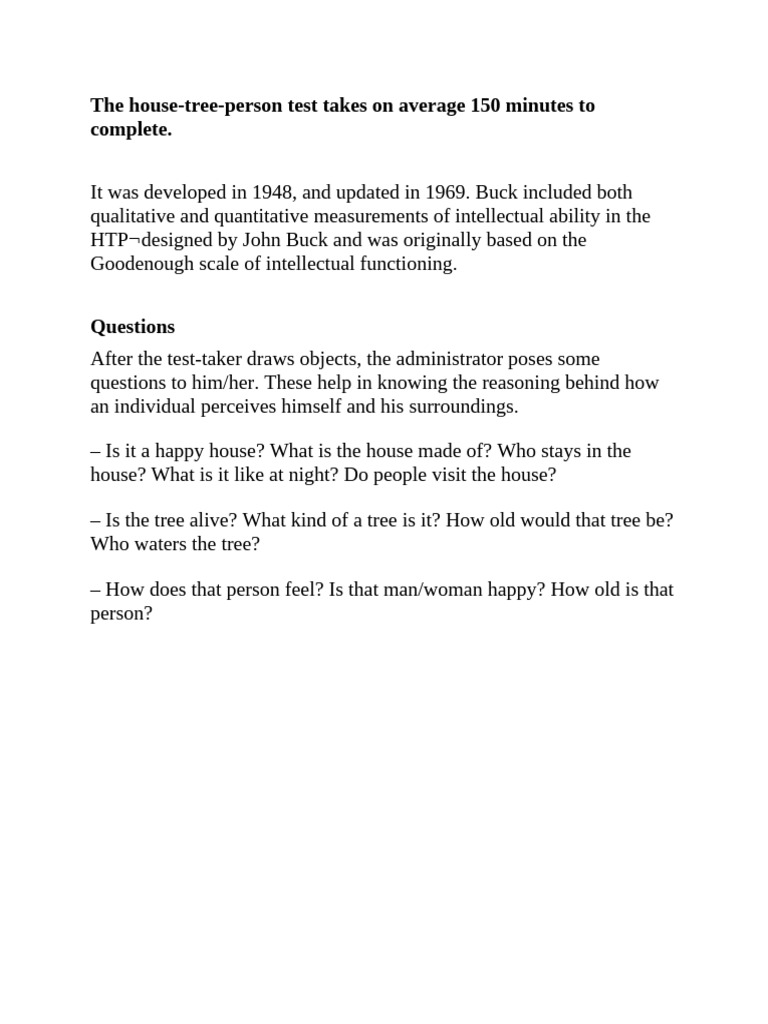 The House Tree Person | PDF | Drawing | Thought